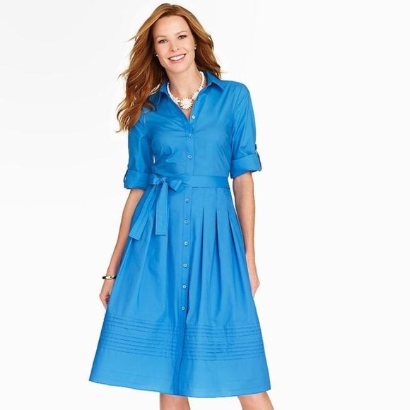 Talbots | Dresses | Talbots Classic Belted Poplin Shirt Dress Size 4 ...